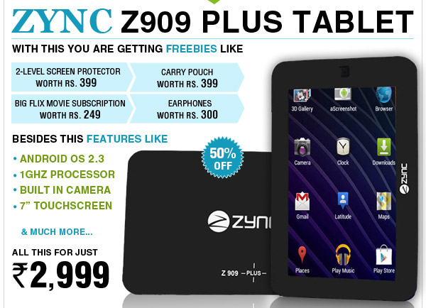 Zync Plus Tablet @ Rs.2999 only. Pay on Delivery